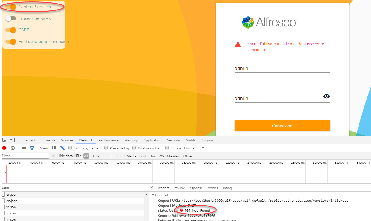 ADF ECM Login Error Alfresco Hub